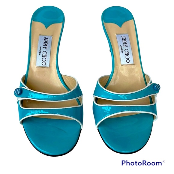 Jimmy Choo | Shoes | Jimmy Choo Turquoisewhite Patent Leather Heels ...